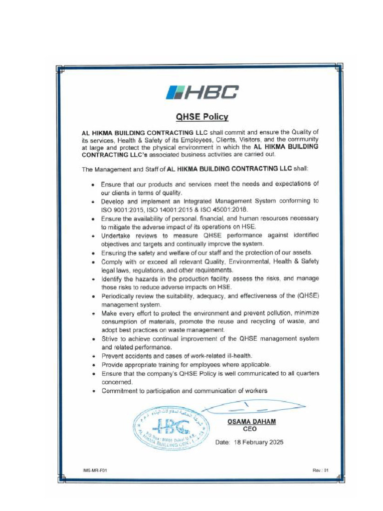 Hbc Qhse Policy | PDF