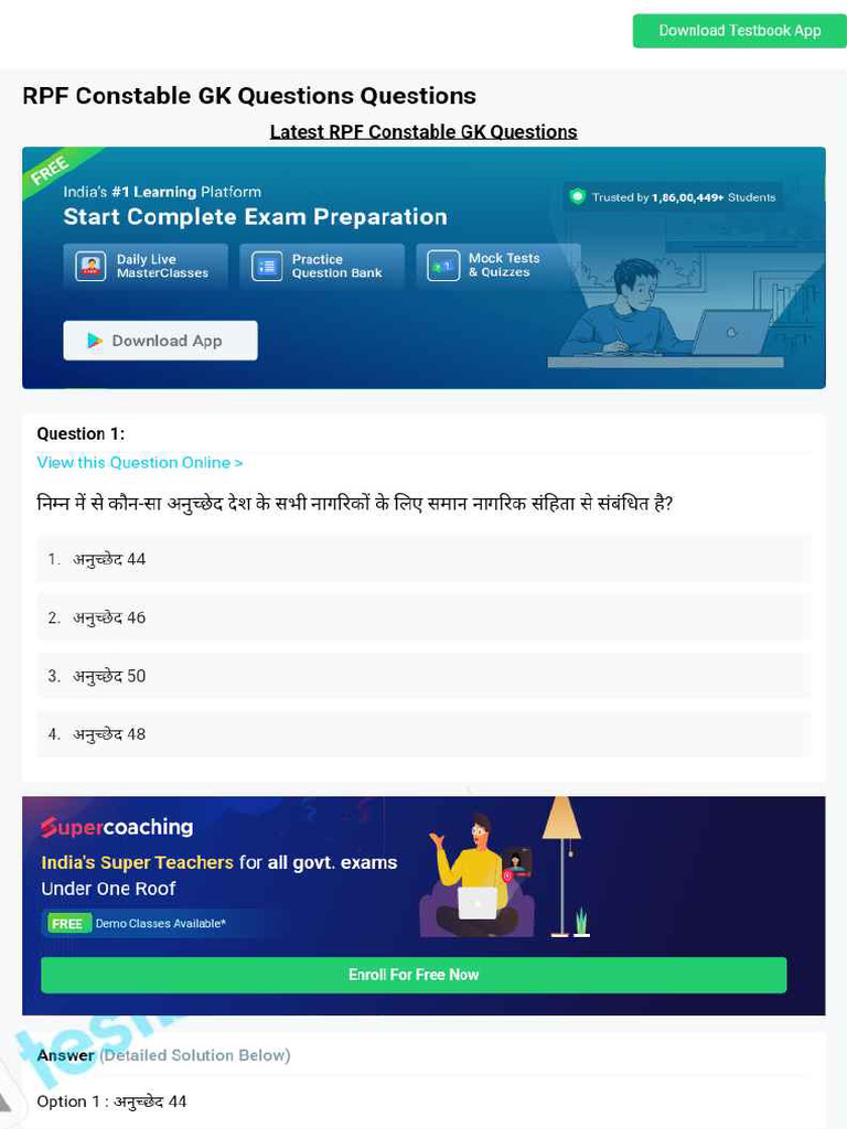 RPF Constable GK Questions 64707790cce81c4ac3441937 | PDF