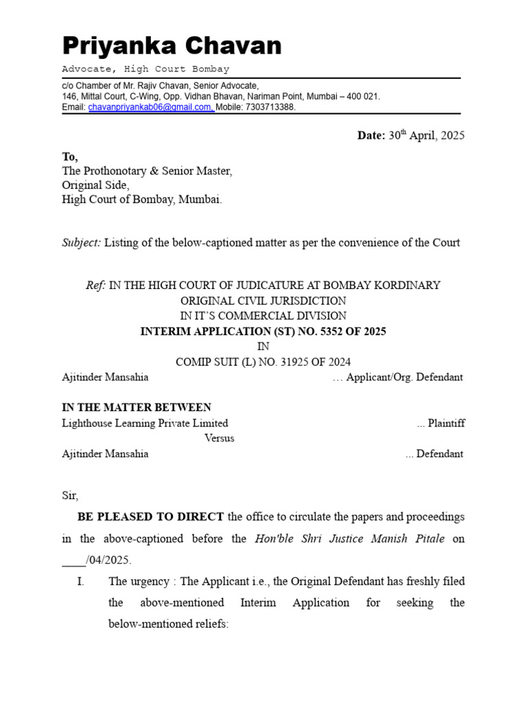 Justice Manish Pitale Praecipe Format | PDF