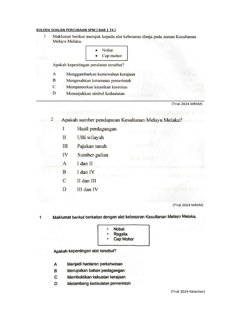 Koleksi Soalan Percubaan SPM | PDF