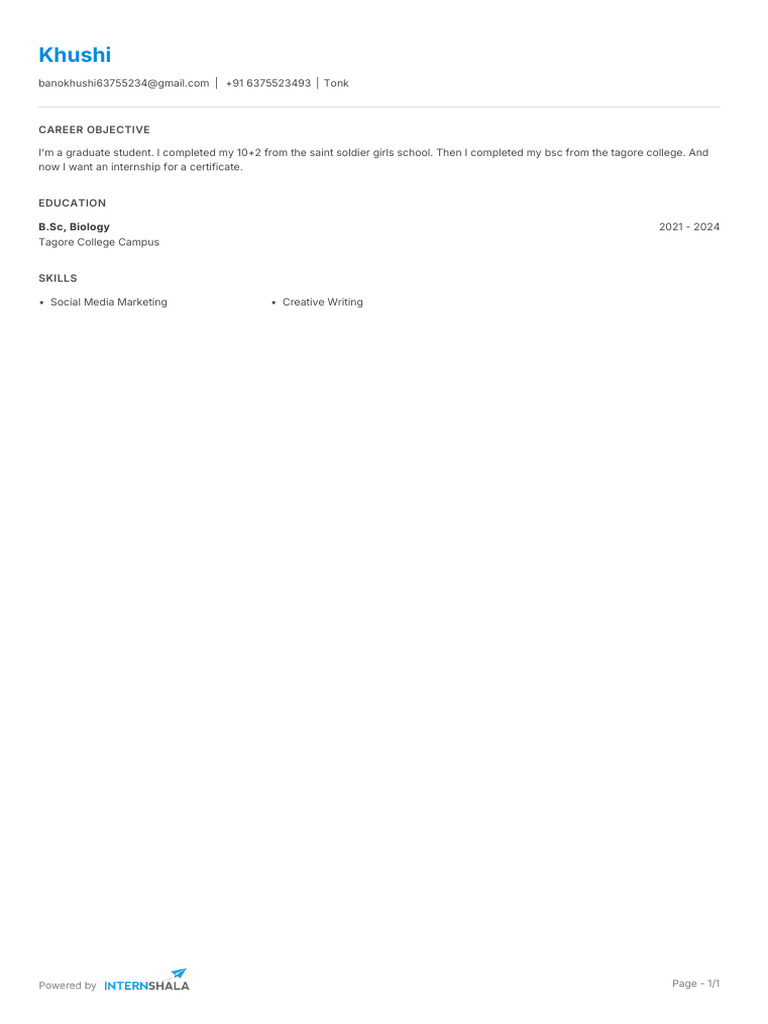 Khushi InternshalaResume | PDF