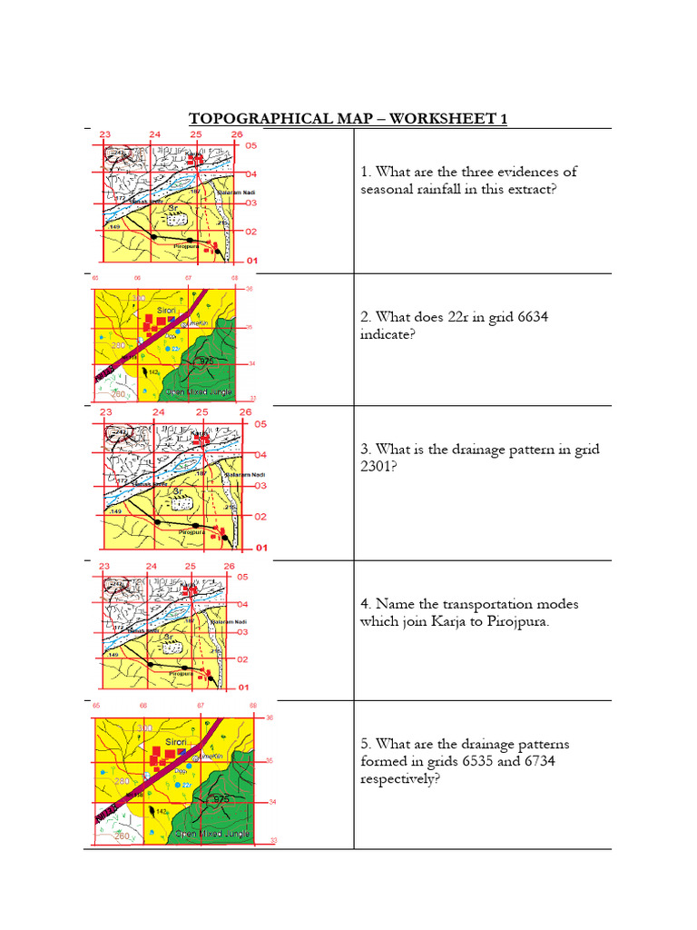 Topographical Map - Worksheet - 1 | PDF