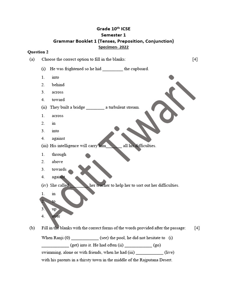 Booklet-2 Grammar (Tenses, Preposition, Conjunctions) | PDF