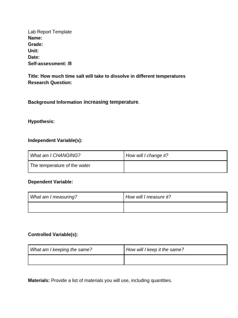Scientific Method - Lab Report Template For Grade 6 | PDF