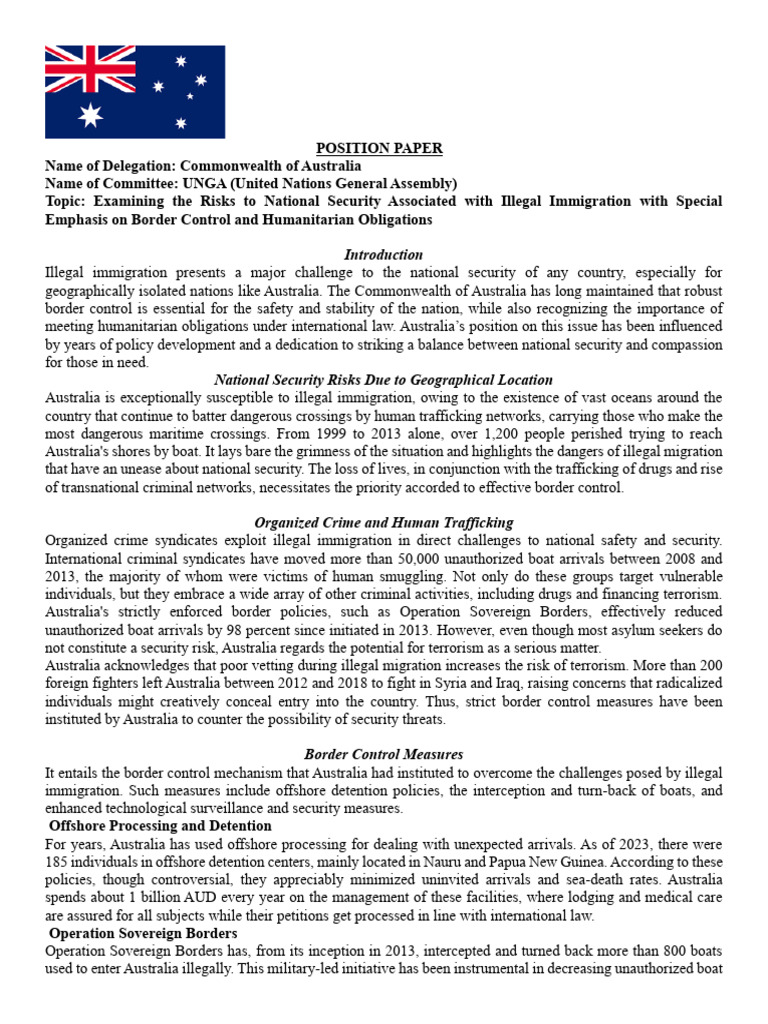 Position Paper Commonwealth of Australia | PDF | Human Migration | Refugee