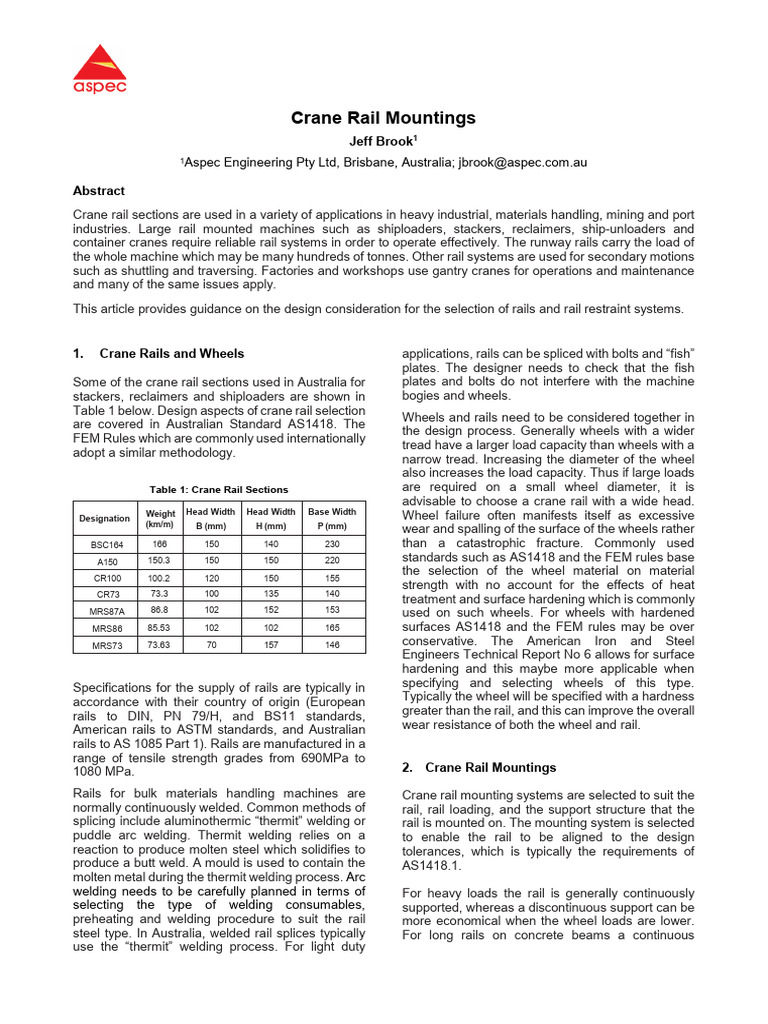 Crane Rail Design Considerations | PDF | Construction | Welding