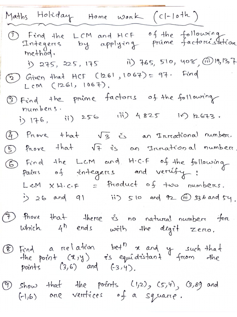 Vacation Home Work Class 10 | PDF