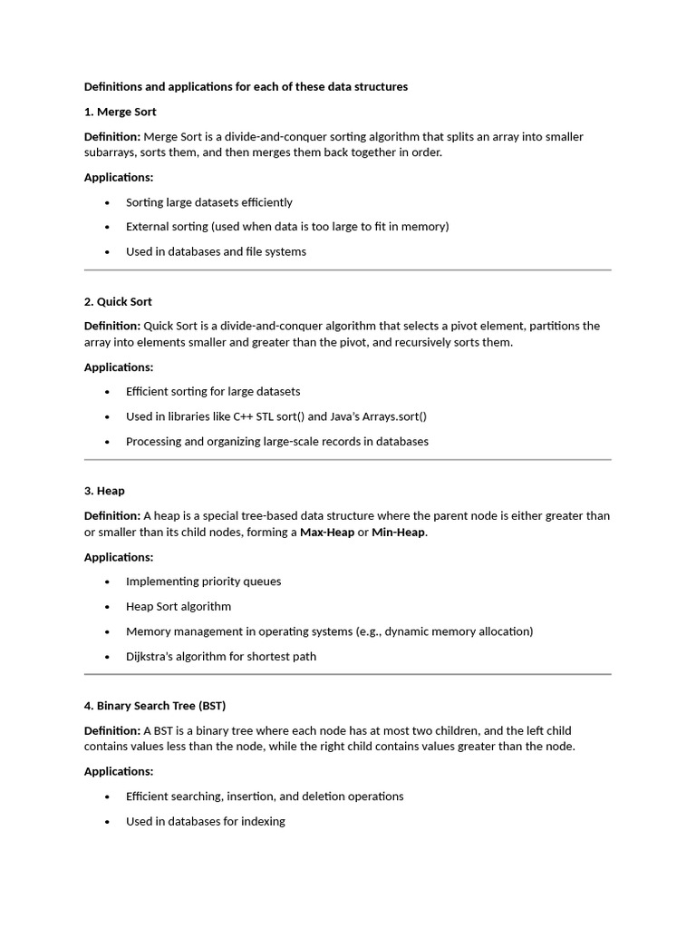Definitions and Applications For Each of These Data Structures | PDF | Algorithms And Data ...