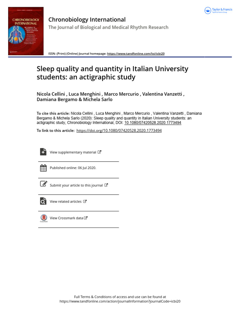 Sleep quality and quantity in Italian University | PDF | Sleep | Sleep Deprivation