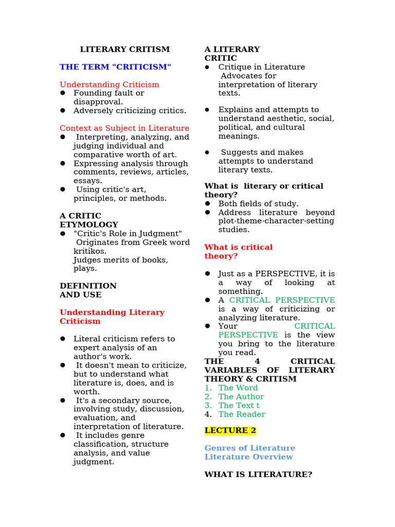 Understanding Literary Criticism | PDF | Poetry | Genre
