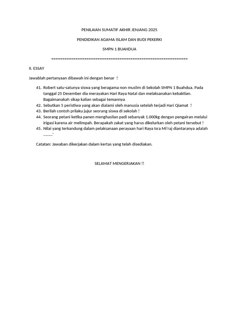 Soal Psaj Pai 2025 | PDF