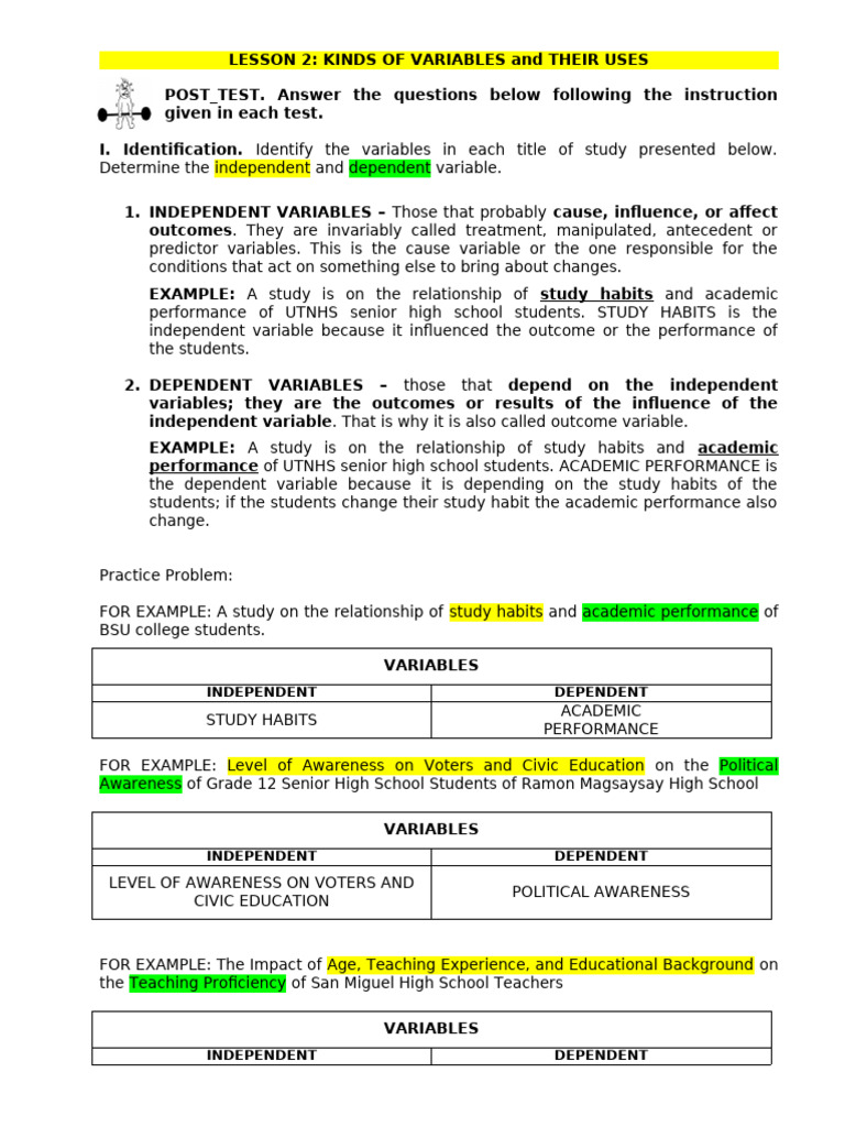 Practical Research II Lesson 2 Post Test | PDF | Dependent And ...