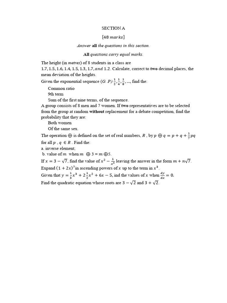 Mock Maths Theory Questions 2025 | PDF