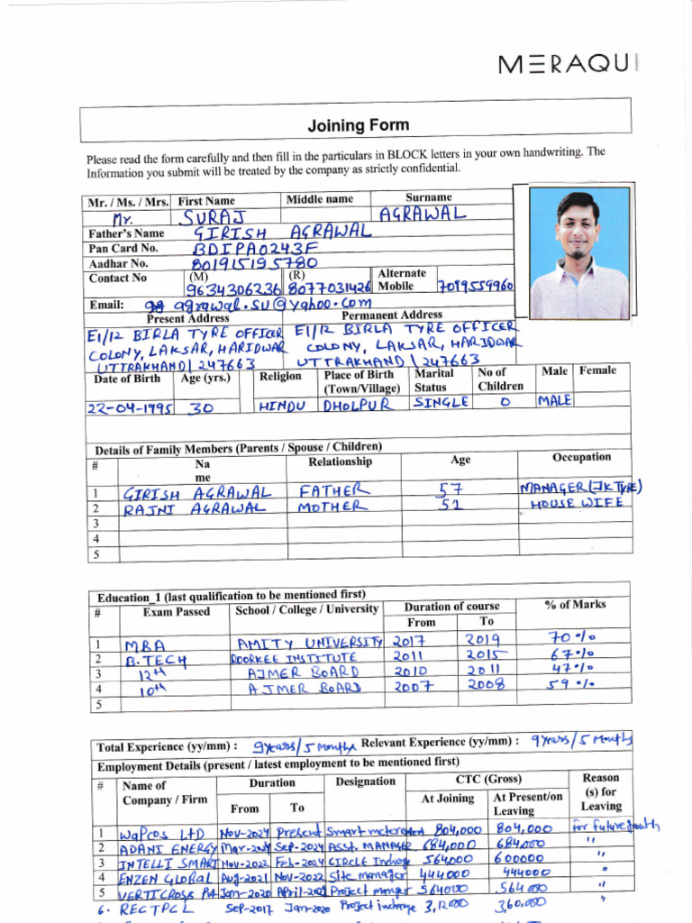 Joining Form Suraj - 20250505 - 0001 | PDF