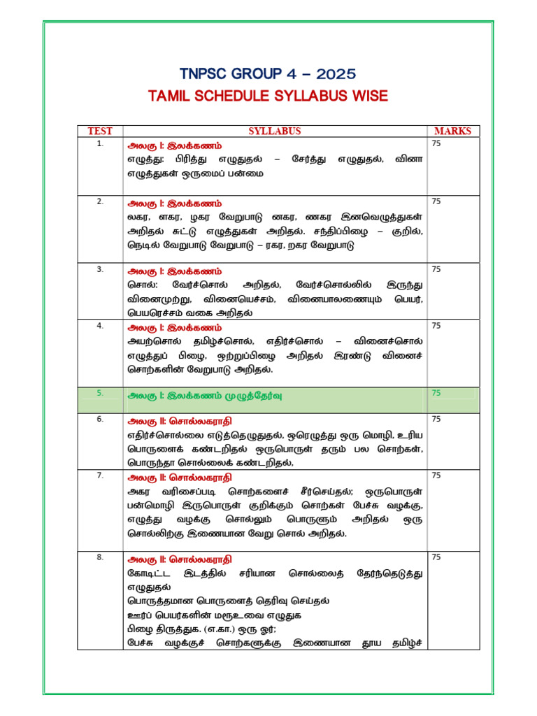 Tamil Schedule Group 4 | PDF