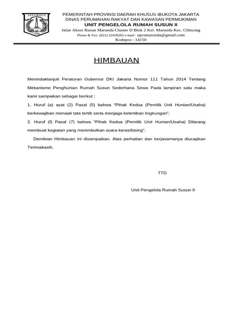 Surat Himbauan Ketertiban Lingkungan | PDF