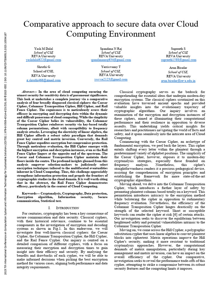 1 3 Comparative Approach To Secure Data Over Cloud Computing Environment | PDF | Cipher | Encryption