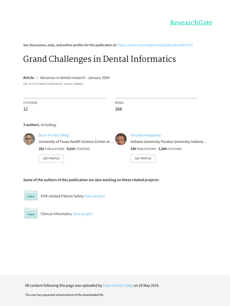 Grand Challenges in Dental Informatics | PDF | Medical Diagnosis ...