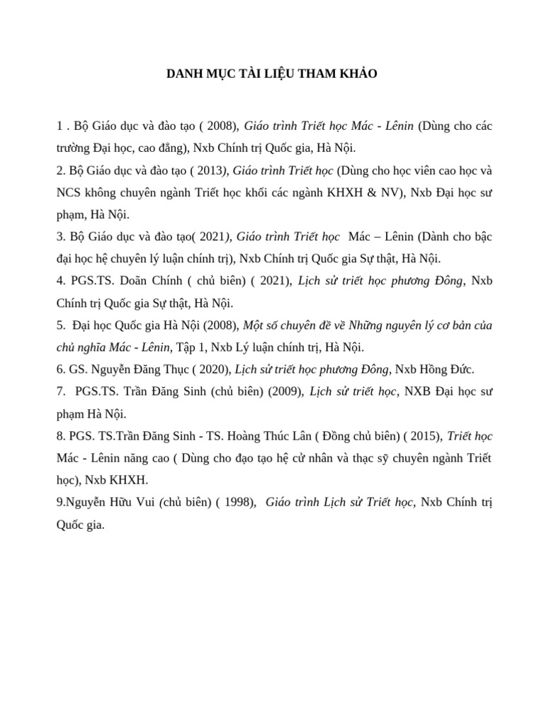 Gửi HV CH- DANH MỤC TÀI LIỆU THAM KHẢO - TRIẾT HỌC - 2024 | PDF