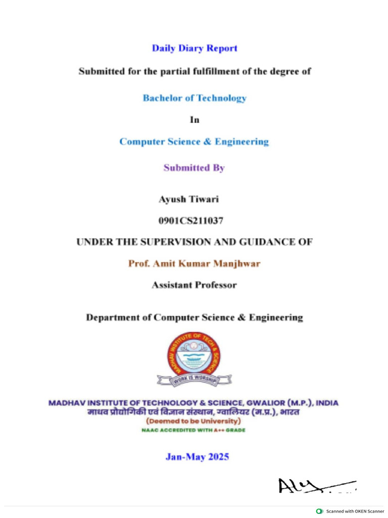 0901CS211037 Daily Diary Report Ayush Tiwari | PDF