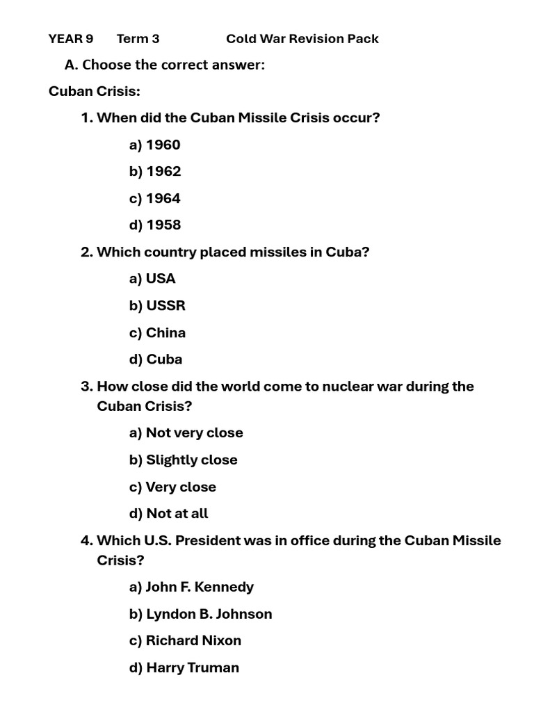 Cold War Revision Questions and Essays | PDF | Cold War | Cuban Missile ...