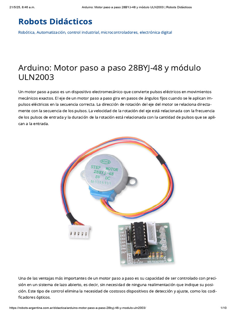 Arduino - Motor Paso A Paso 28BYJ-48 y Módulo ULN2003 - Robots ...
