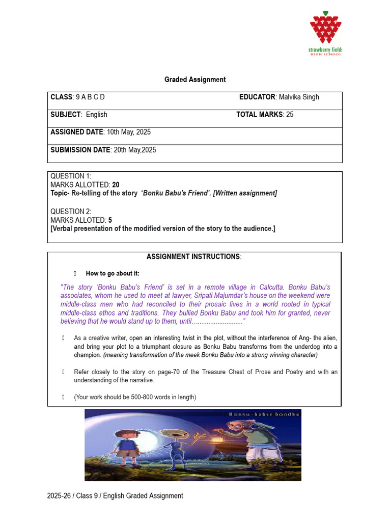 Class 9 English Graded Assignment-2025-26.Docx (1) | PDF