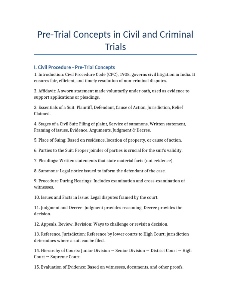 Pre-Trial Procedures in Civil and Criminal | PDF | Lawsuit | Trials