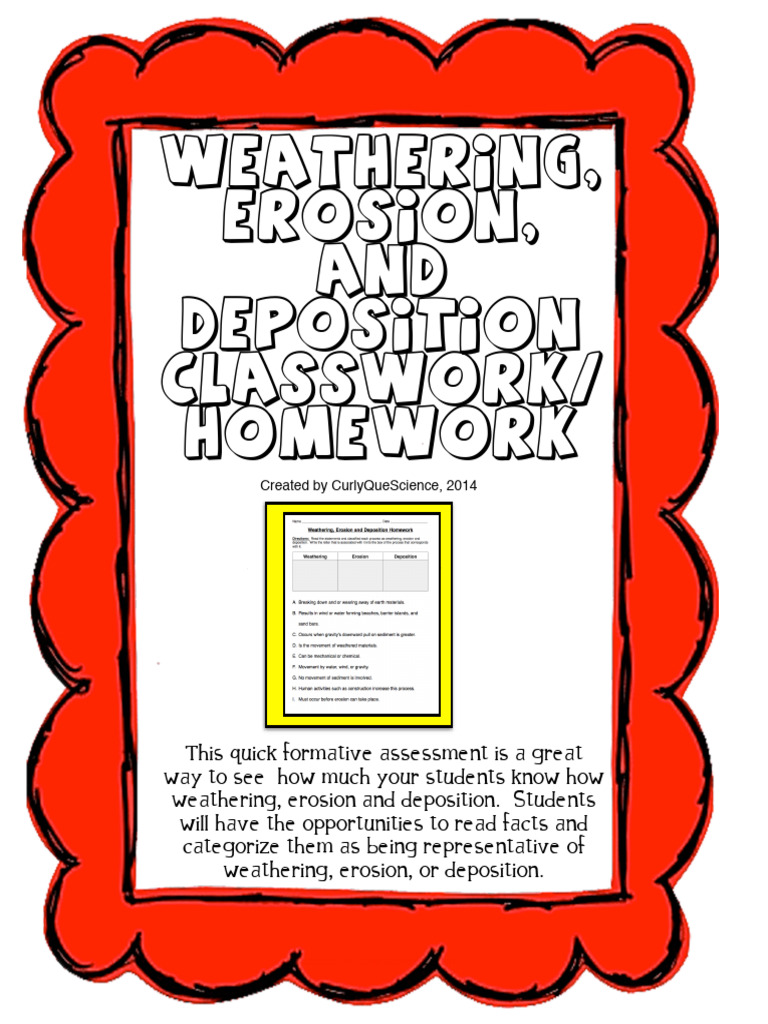 Weathering, Erosion, and Deposition Classwork/ Homework: Created by ...