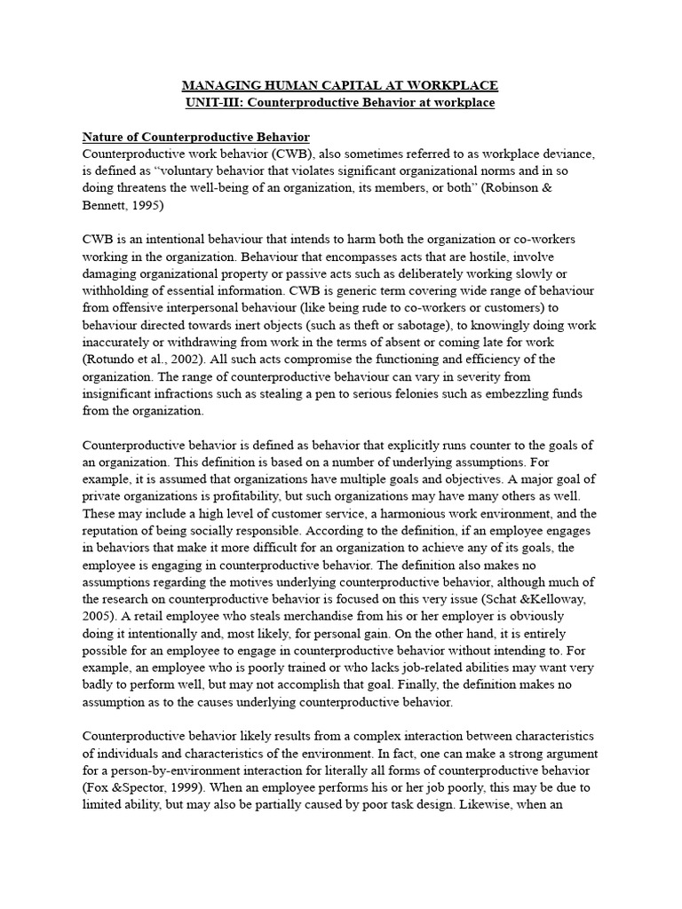 Counterproductive Behavior at Workplace | PDF | Turnover (Employment ...