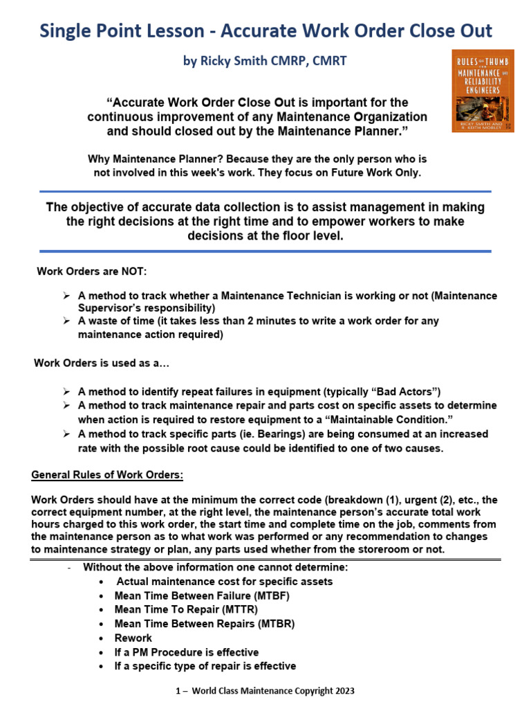 Accurate Work Order Close Out tanzania | PDF