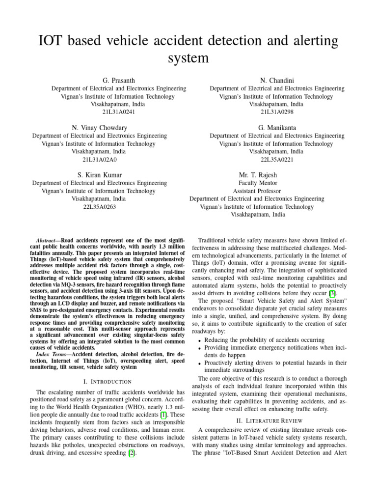 IOT Based Vehicle Accident Detection and Alerting System | PDF | Internet Of Things | Traffic ...