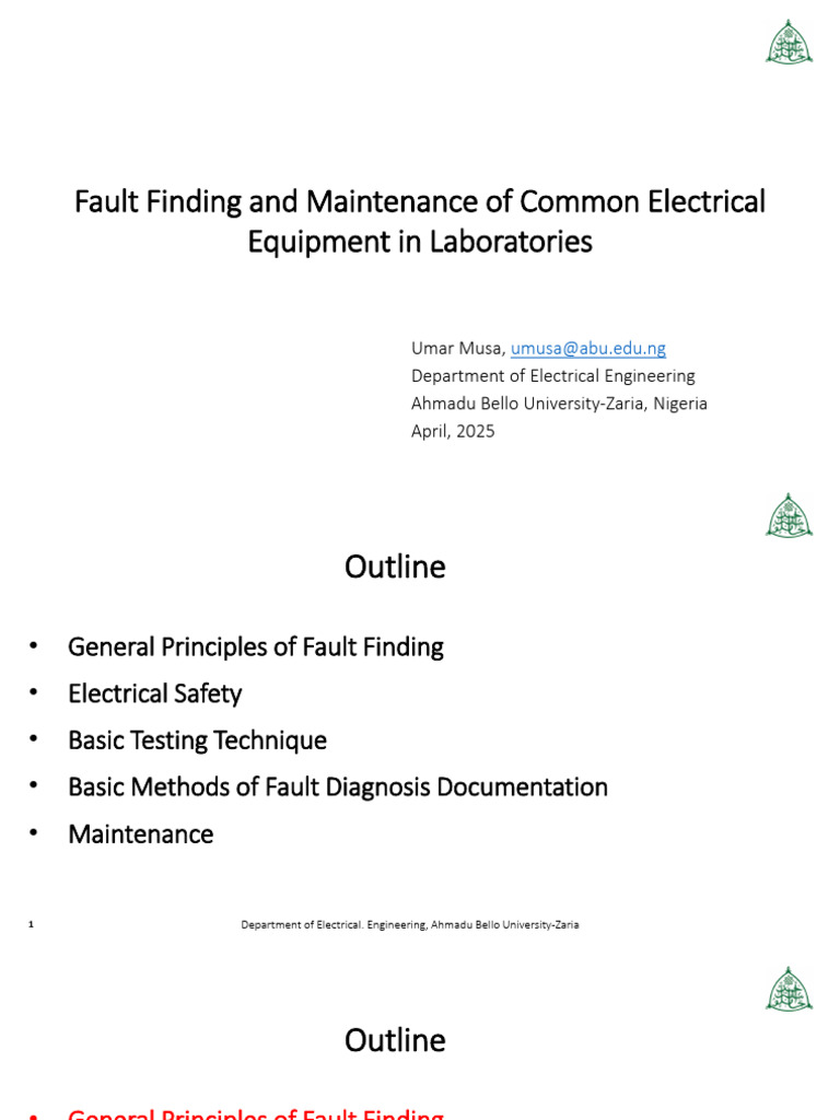 Fault Finding and Maintenance of Common Electrical Equipment in ...