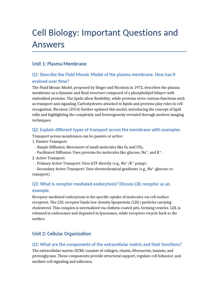 Cell Biology Important Questions Answers | PDF | Cell Membrane ...