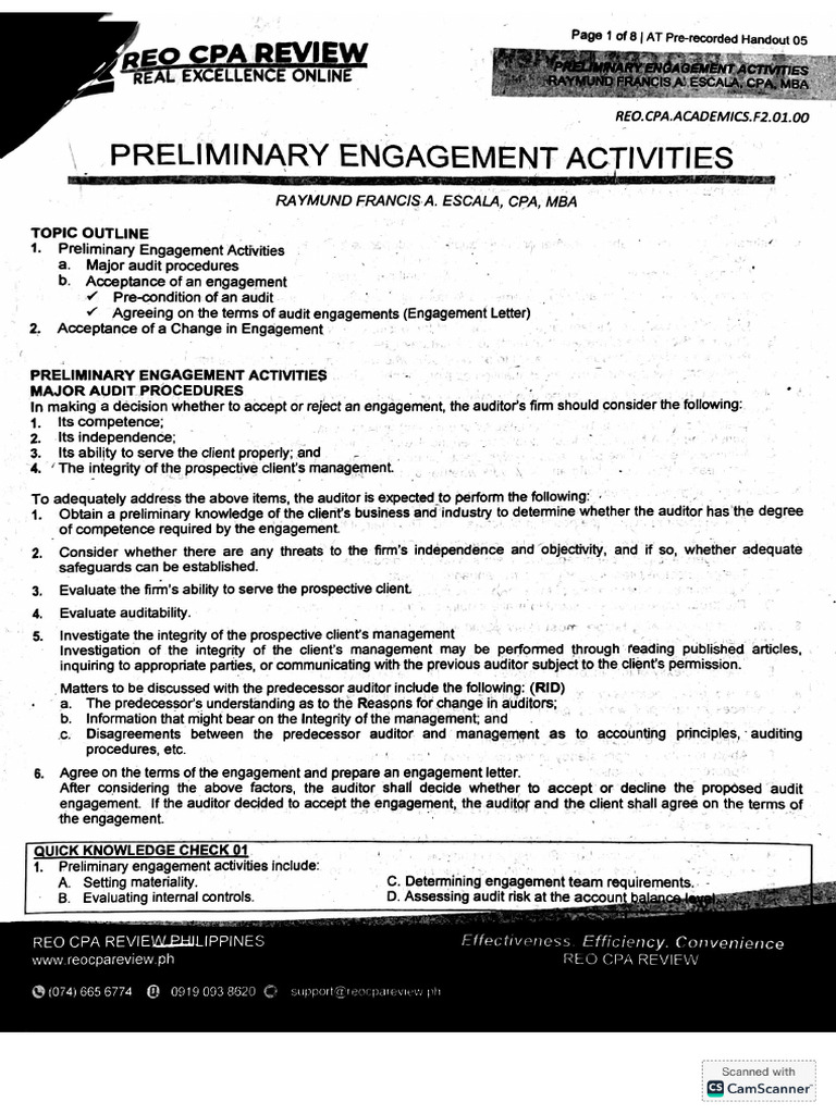 At Category 05 Preliminary Engagement Activities | PDF