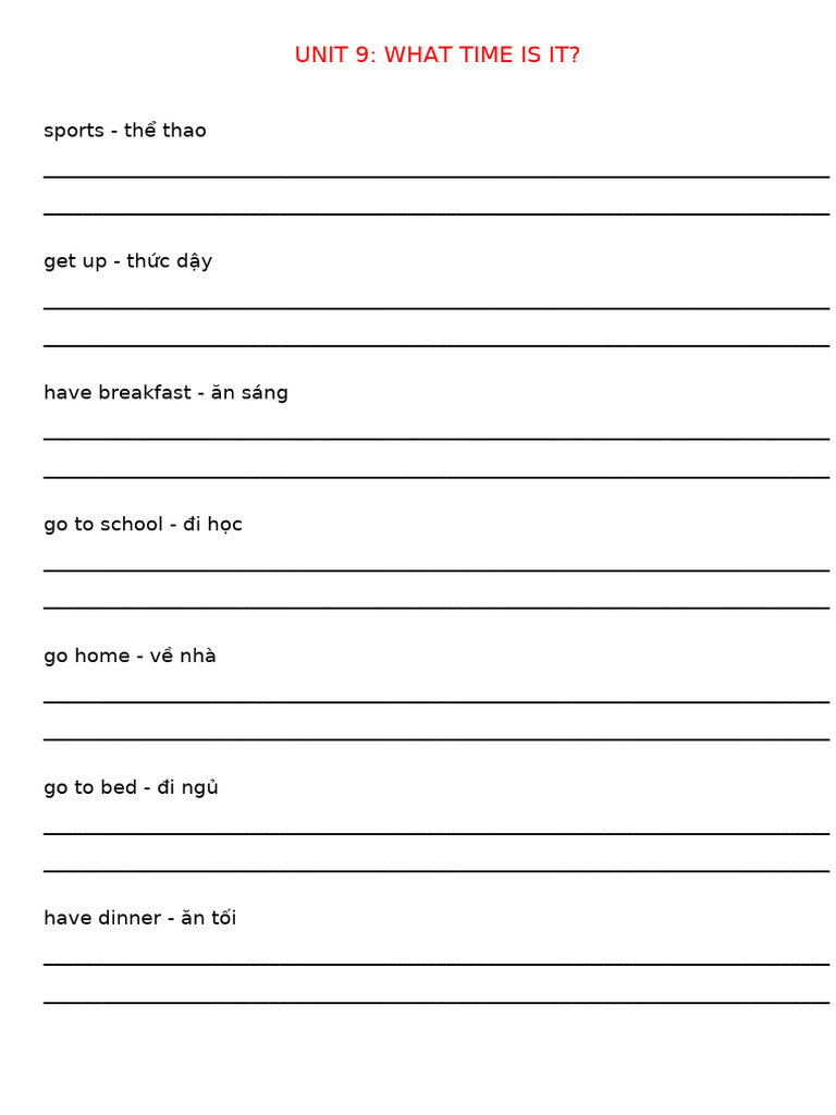 Vocabulary Writing Practice Unit9 | PDF
