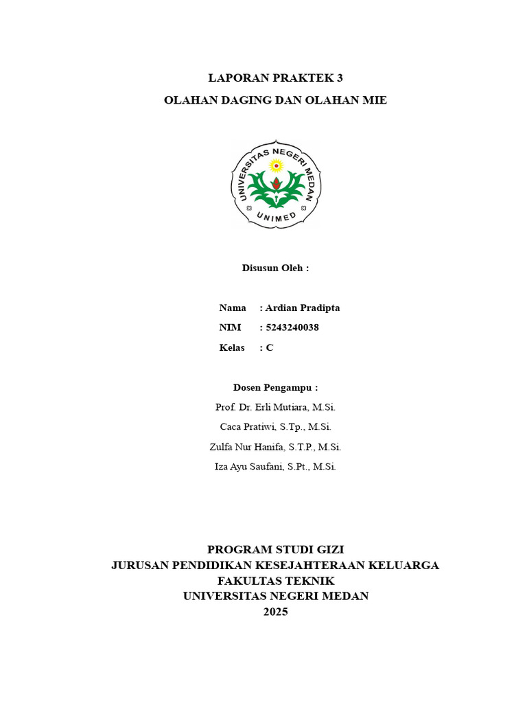 Laporan Praktek Dasar Kulinari (Ardian Pradipta) - Olahan Daging dan Mie | PDF