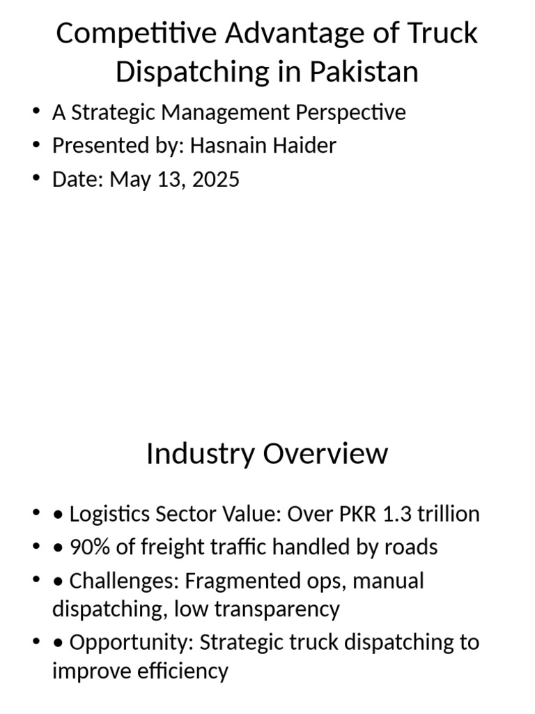 Truck Dispatching Strategy Pakistan | PDF