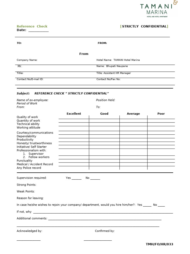 33 Reference Check Form | PDF
