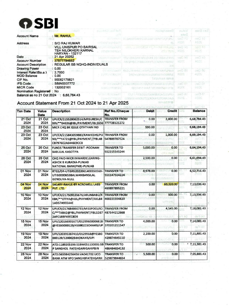 Bank Statement - Rahul | PDF