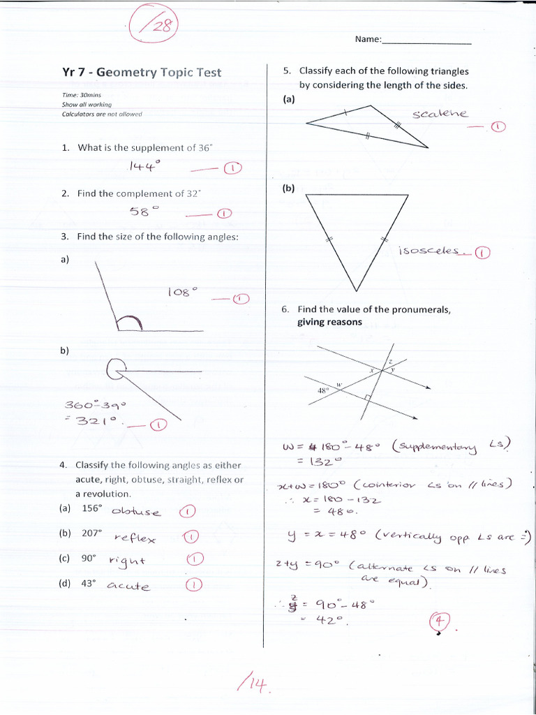 Geometry Topic Test Answers | PDF
