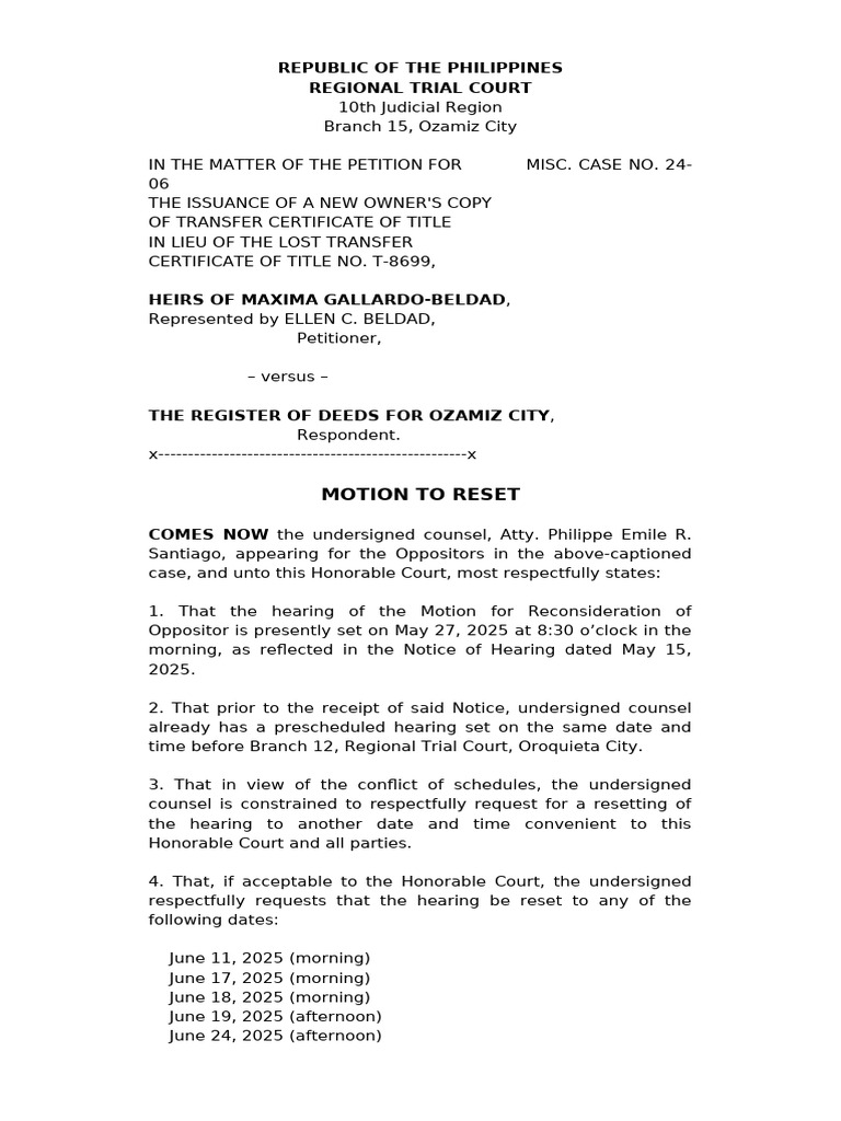 Motion To Postpone Dy Vs Beldad | PDF | Public Law | Courts