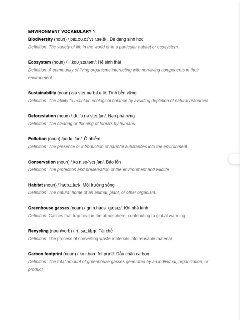 Environment Vocabulary Guide | PDF | Natural Environment | Earth