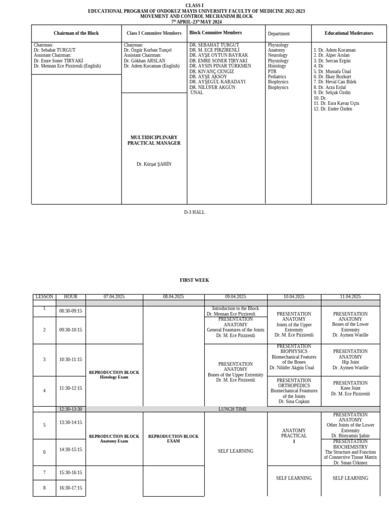 2024-2025 HAREKET KONTROL MEKA NIZMALARI BLOK PROGRAMI INGILIZCE - Son | PDF | Muscle | Anatomy