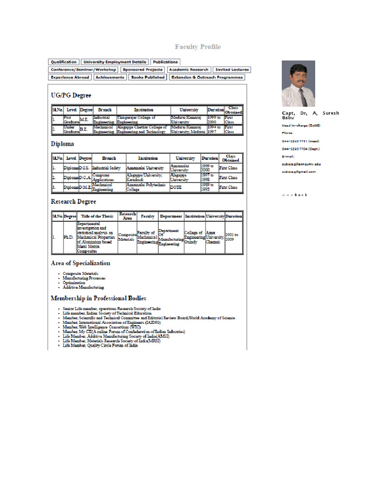 Suresh Babu Profile - ANNA UNIVERSITY | PDF