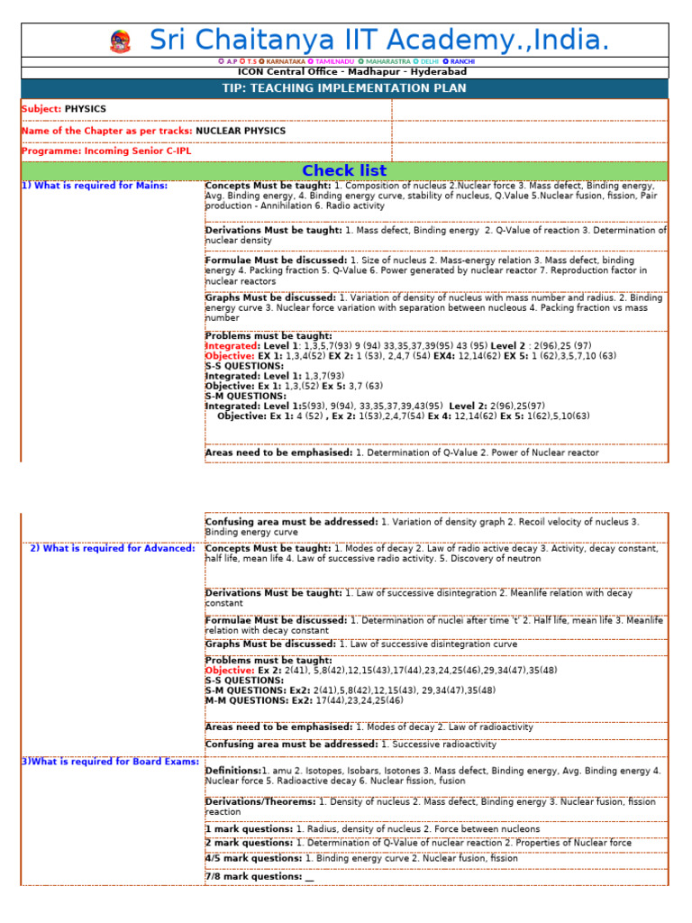 2025-26 - INC SR C-IPL - PHYSICS Important Topics | PDF | Diffraction | Waves