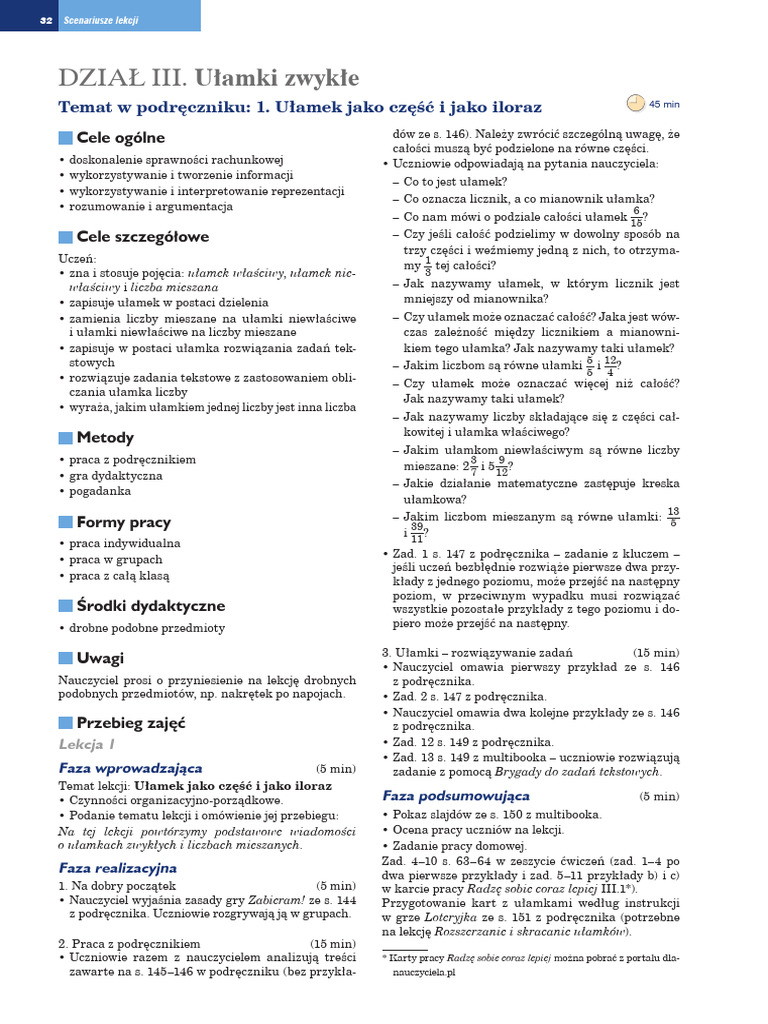 Scenariusze Lekcji Klasa 5 Dzial III | PDF