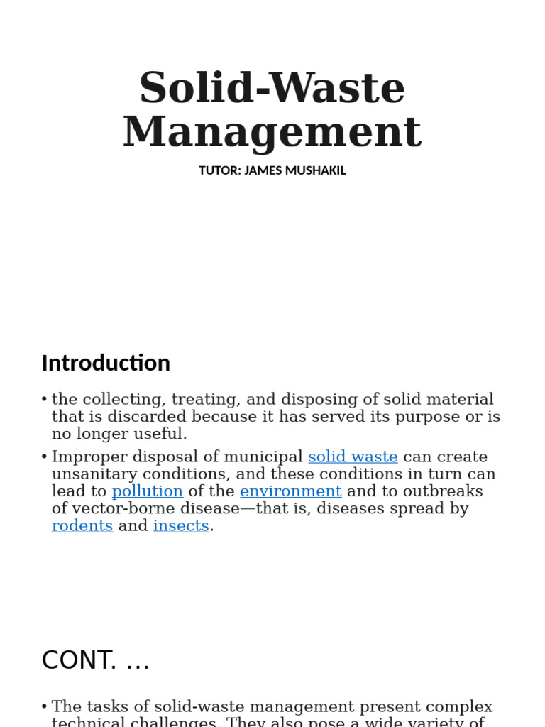 Solid Waste Management Overview | PDF | Waste | Waste Management