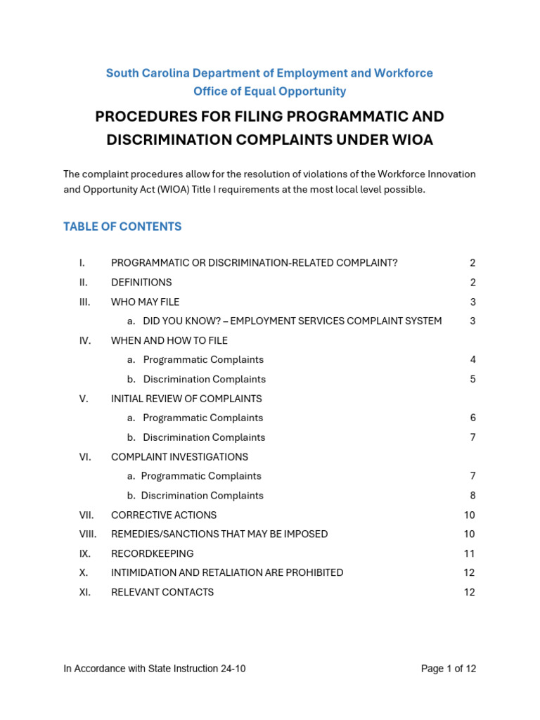 Procedure For Filing Programmatic and Discrimination Complaints | PDF ...
