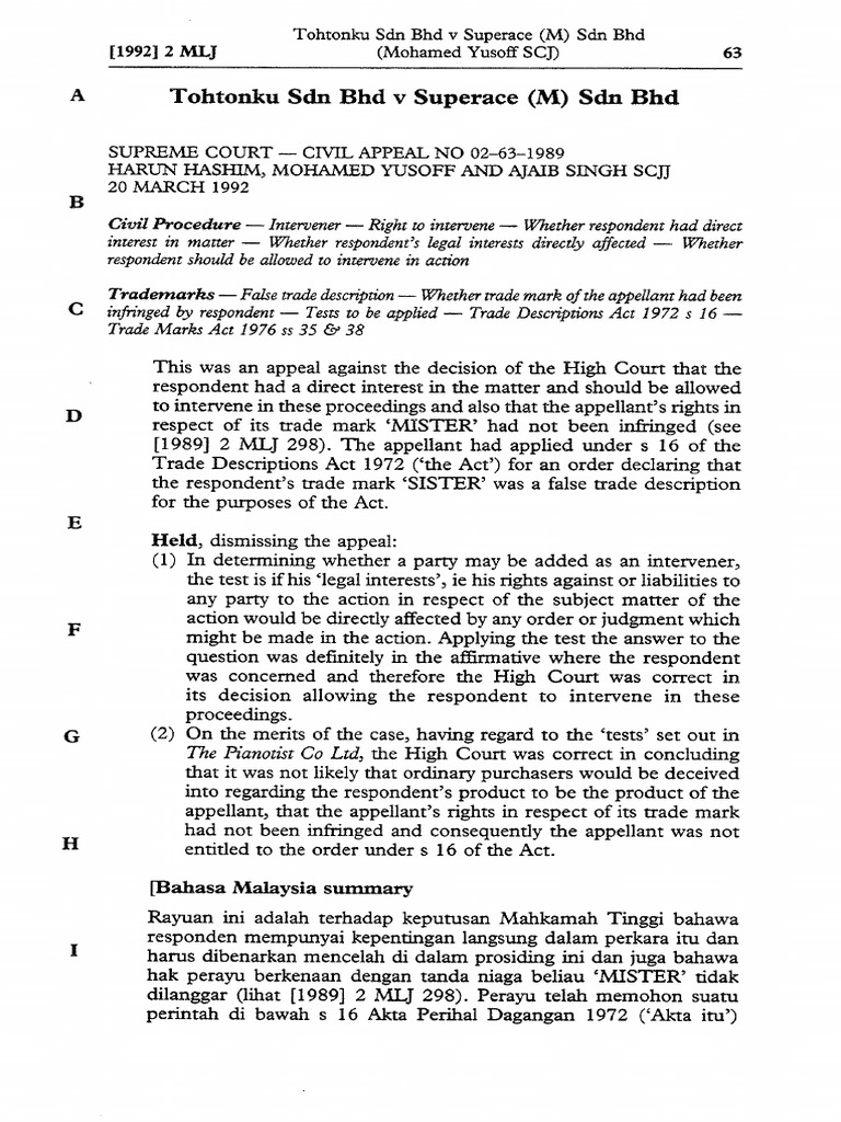 Tohtonku Sdn Bhd v Superace (M) Sdn Bhd [1992] 2 MLJ 63 | PDF